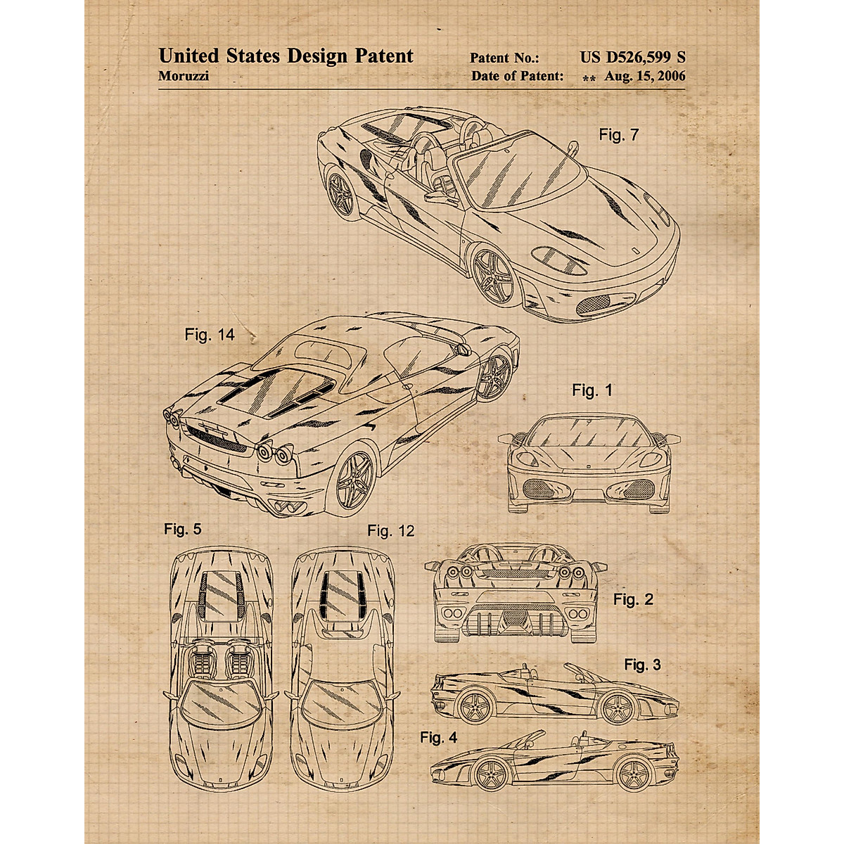 Classic Auto Patent Prints, 4 (8x10) Unframed Photos, Wall Art Decor Gift for Home Ferrari Office Engineer Aperta F430 F488 F8 Garage Work Shop School Student Teacher Coach F1 Team Car Race Champ