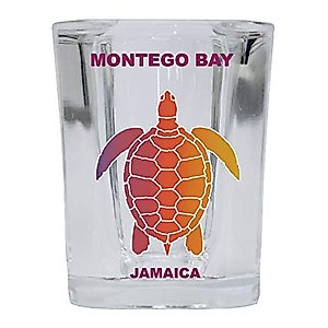 MONTEGO BAY Jamaica Square Shot Glass Rainbow Turtle Design