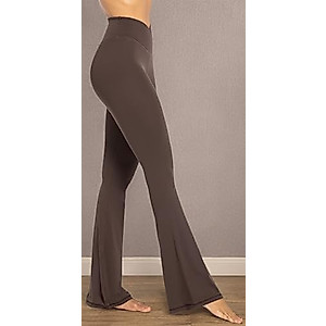 Sunzel Flare Leggings, Crossover Yoga Pants for Women with Tummy Control, High-Waisted and Wide Leg Seal Brown