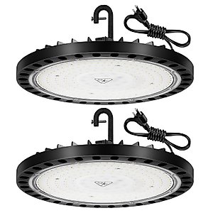LED High Bay Light, 200W UFO LED High Bay Lights, 24000LM 5000K LED Shop Lights with US Plug 5' Cable Bay Lights, IP65 Warehouse Light, Area Light Bay Lighting for Shop Garage Warehouse Workshop(2)