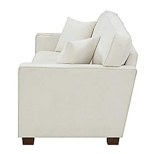 OSP Home Furnishings Russell 3 Seater Sofa with 2 Pillows and Coffee Finished Legs, Ivory