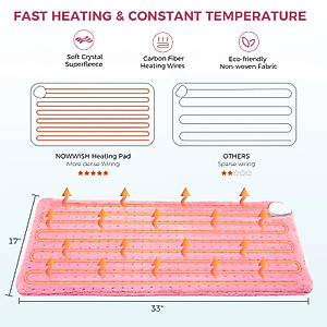 NOWWISH Heating Pad for Back Pain & Cramps Relief, XXL Extra Large Moist Heat Electric Heating Pads with Auto Shut Off, Gifts for Women, 17 ''x 33'', Pink, 17''x33'', (FY-HW1836)
