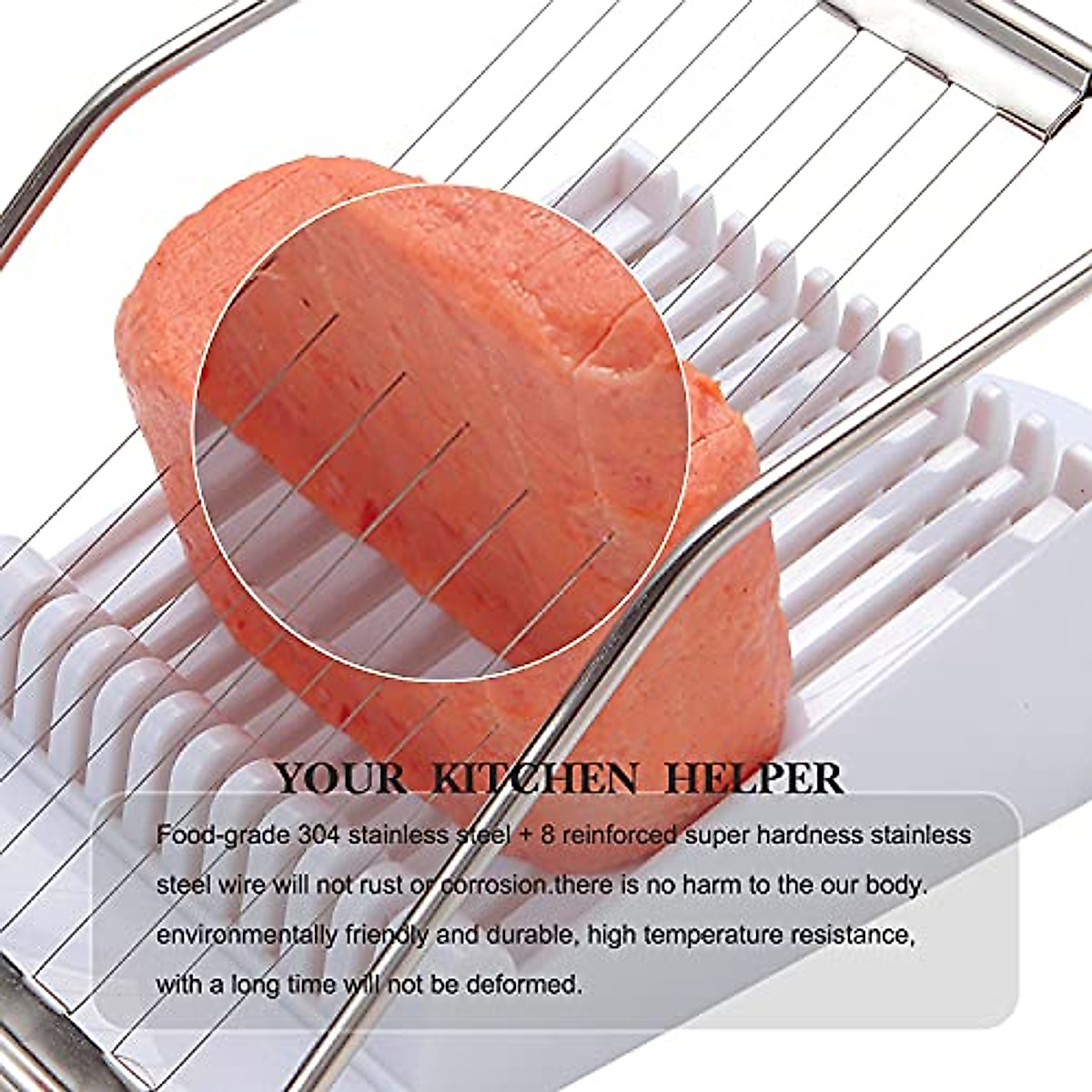 Slicer,Multipurpose Luncheon Meat Slicer,Stainless Steel Wire Egg Slicer,Cuts 10 Slices For fruit,Onions,Soft Food and Ham (White)