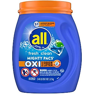 all Laundry Detergent Pacs, Fresh Clean Oxi plus Odor Lifter, 60 Count (packaging may vary)