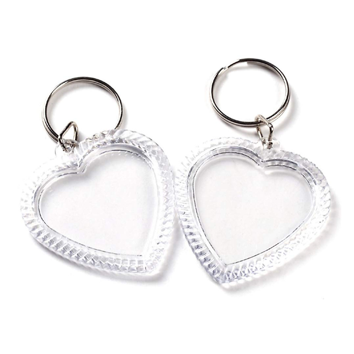 25Pcs 2 Acrylic Photo Keychain Snap-in Keychain Double Sided Blank Custom Frames Heart-Shaped Clear Insert Photo Picture Frame with Keyring Christmas Ornaments Keyring Holder(Embossed Edges)