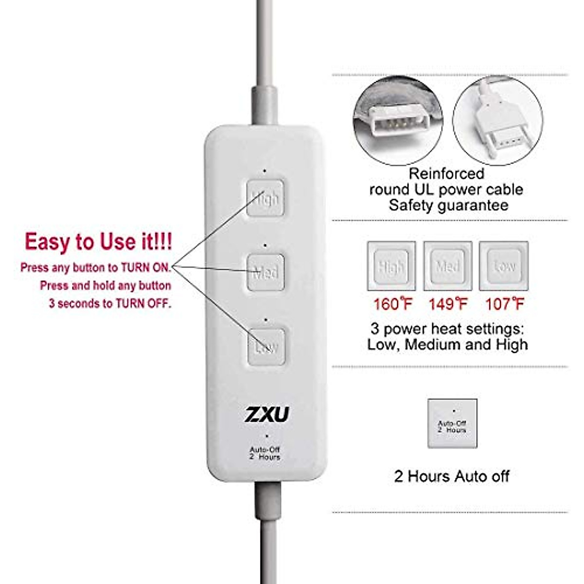 Weighted Heating Pad, XL King Size Electric Hot Heated Pad for Back Pain Relief, Auto-Off, Moist & Dry Heat Therapy, for Neck, Shoulder, Menstrual Pain & Sore Muscle, Cramps Relief，12"x24"