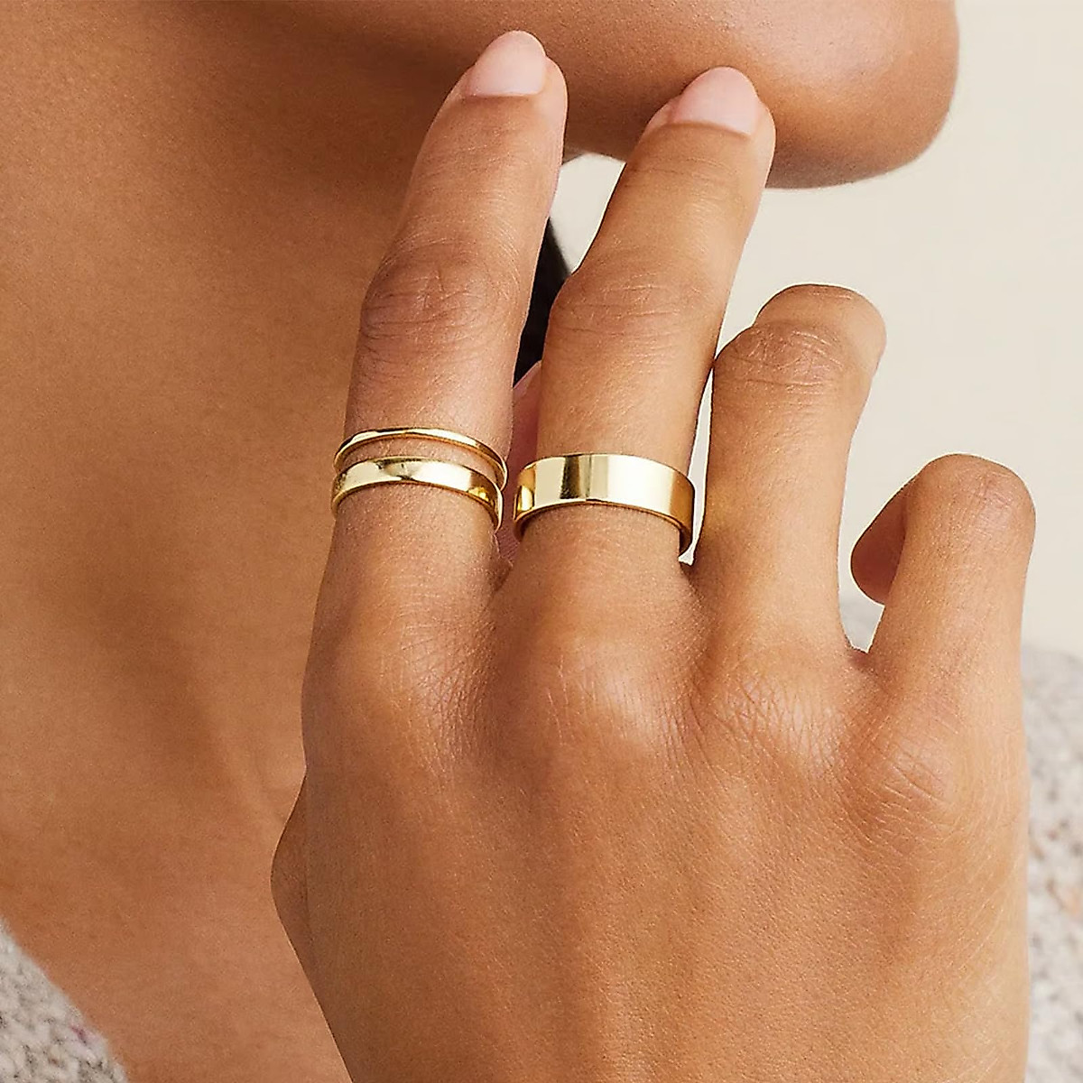 Gokeey Gold Rings for Women, 14K Gold Stacking Rings Set for Women Dainty Stackable Rings for Girls Jewelry Gifts Comfort Fit Size 5 to 10 (7)