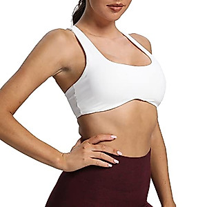Aoxjox Women's Workout Sports Bras Fitness Backless Padded Define Sculpt Racerback Bra Yoga Crop Tank Top (White, Medium)