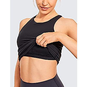 CRZ YOGA Womens High Neck Workout Tank Tops - with Built-in Shelf Bra Racerback Athletic Sports Shirts Black Medium