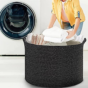 MXMHOME Black Large Blanket Basket Extra Large Woven Rope Baskets for Storage Baskets Bins for Organization Dog Toy Storage Baskets Bins Black Decorative Basket Living Room(23.6"x14.1")