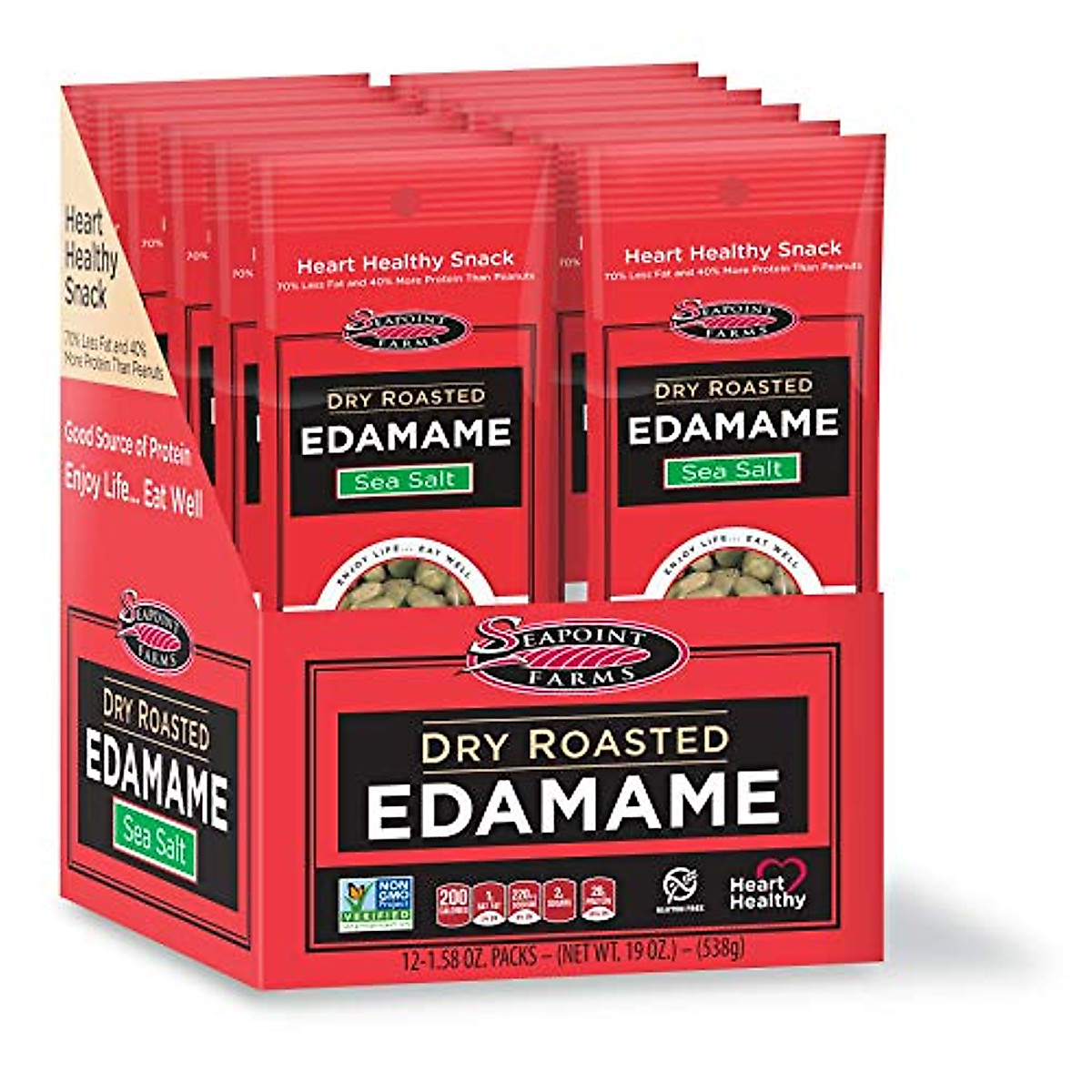 Seapoint Farms Dry Roasted Edamame, Sea Salt, Vegan, Gluten-Free, Kosher, and Non-GMO, Crunchy Snack for Healthy Snacking, 1.58 oz (Pack of 12)