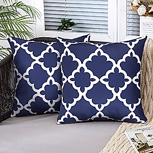 cygnus 20x20 Inch Navy Blue and White Throw Pillow Covers Case Outdoor Waterproof Pillowcase for Patio Furniture Sunbrella Outside Set of 2