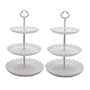 2 Pcs 3-Tier Cupcake Stand Fruit Plate Cakes for Wedding Home Birthday Tea Party Serving Platter(White)