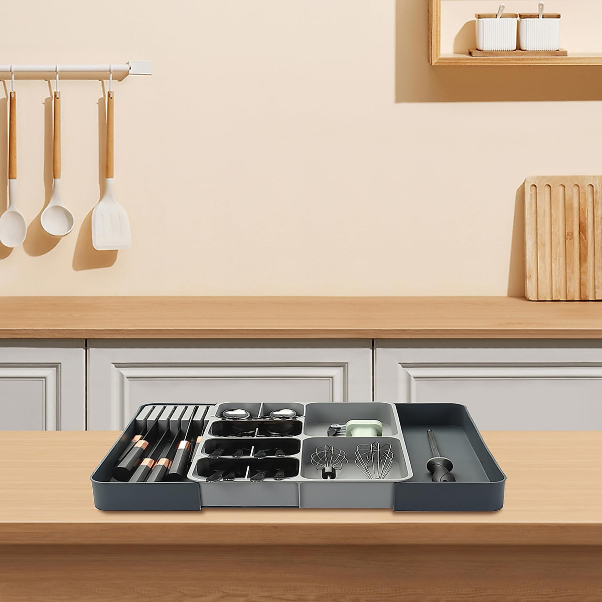 SEVEN LUCKY LIGHT Silverware Organizer Expandable Cutlery Drawer Organizer Food Grade PP5 Utensil Drawer Organizer BPA Free