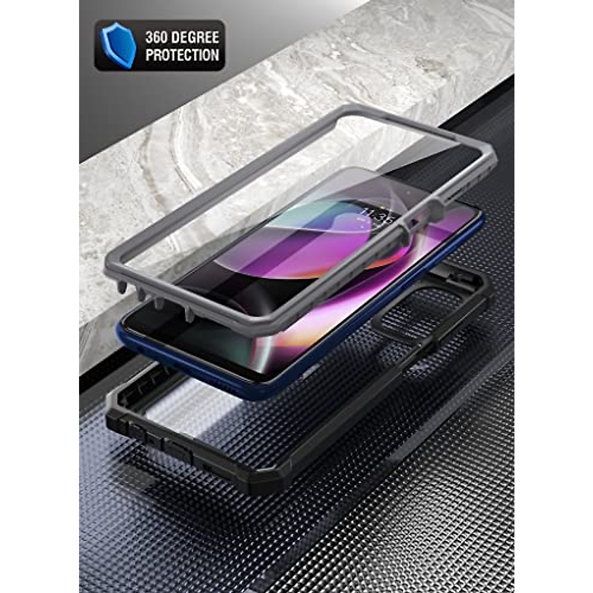 Poetic Guardian Case for Motorola Moto G 5G 6.5" (2022), [6FT Mil-Grade Drop Tested] Full-Body Hybrid Shockproof Bumper Cover with Built-in Screen Protector, Black/Clear