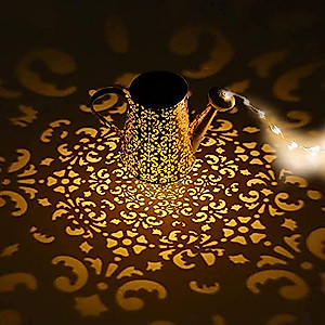 ASDFG Solar Watering Can Lights Waterproof Garden Decorations - Outdoor Large Fairy Lartern Hanging Retro Metal Kettle Light Star Art Decorative Lamp for Walkway Table Patio Lawn with Bracket