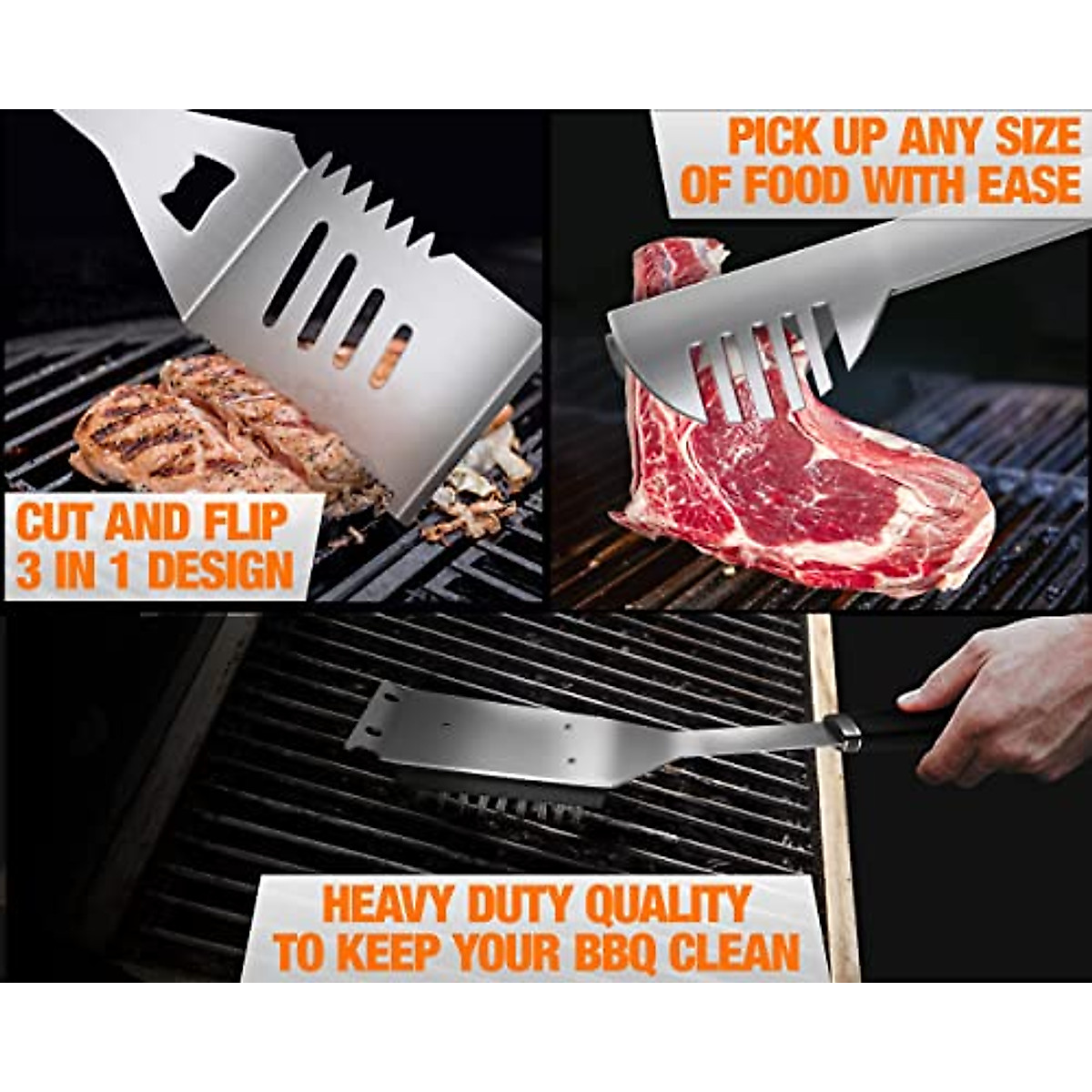 Fun BBQ Gifts for Men : 4Pcs Set Grilling Accessories. Heavy Duty Stainless Steel Utensil Set + Funny Apron. Best Grilling Gifts for Men or Gifts for Men who Have Everything.