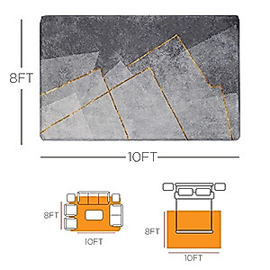 SUWUYUE Modern Abstract Geometric Golden Lines Craft Area Rug with Non-Shedding Floor Carpet for Living Room Bedroom Dining Home Office Grey / Gold (8FTX10FT)