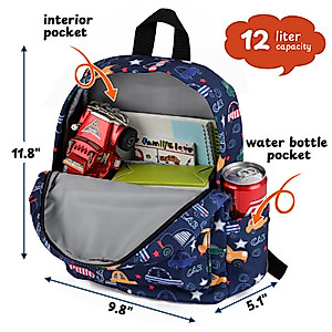 Zicac Children's Cute Canvas Backpack Toddler Backpack (M, Blue Car)