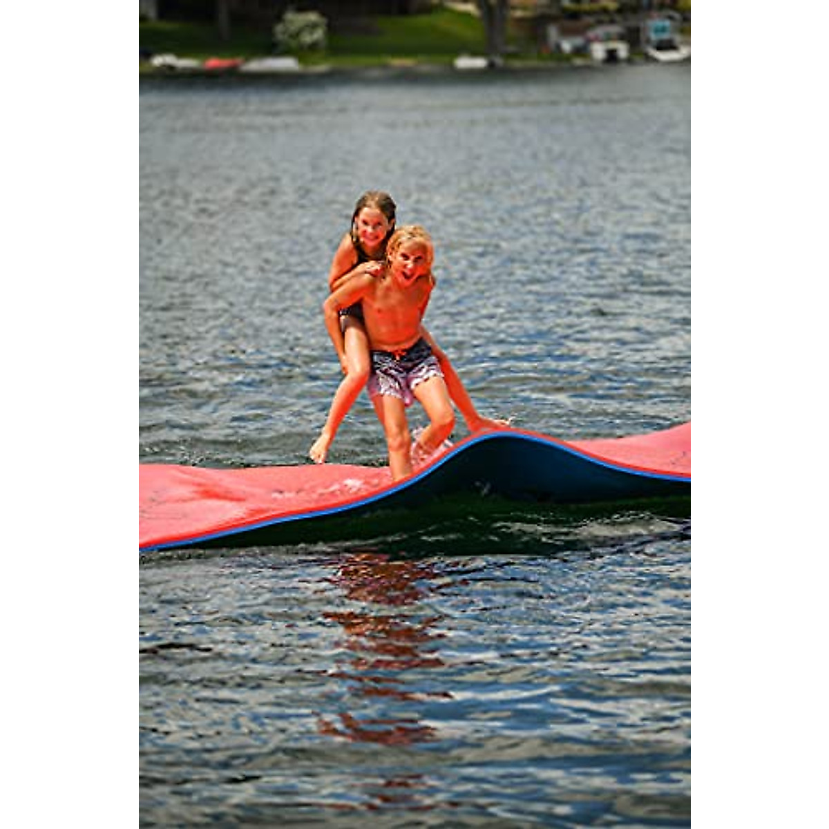 Aqua Lily Pad USA20 All American 20 Foot 2 Layer Water Lake Playground Floating Foam Island Mat with Storage Straps and Pad Protectors, Red and Blue