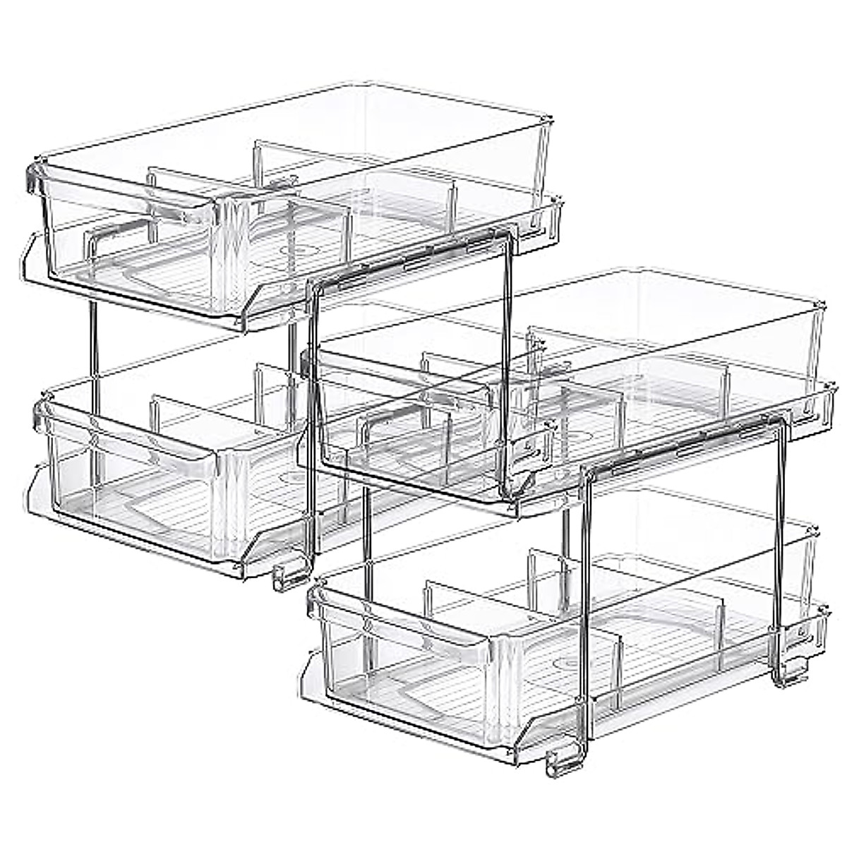 TW SHINE 2 Tier Storage Organizer with Dividers, Clear Under Sink Organizers and Pull Out Cabinet Organizer for Bathroom Kitchen Pantry Storage, Medicine Cabinet Organizer, 2 Pack