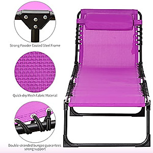 Outsunny Folding Chaise Lounge Pool Chairs, Outdoor Sun Tanning Chairs, Folding, Reclining Back, Steel Frame & Breathable Mesh for Beach, Yard, Patio, Purple