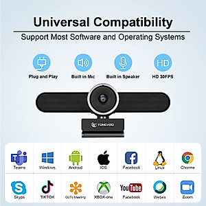 TONGVEO 4K Webcam Conference Call TV Room Web Camera with Dual Microphones &Speaker, | All-in-One USB Video Camera, 116° Wide Angle, AI Auto Framing | Compatible with MS Teams, Zoom, OBS