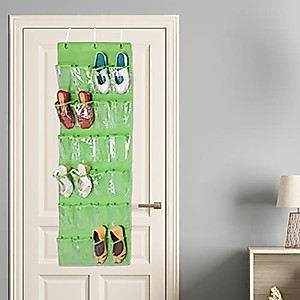 Washranp Punch-Free Over The Door Shoe Organizer, Hanging Shoe Rack Holder with 24 Large Fabric Pockets, Storage Rack Hangs on Closets for Shoes, Sneakers or Home Accessories Purple