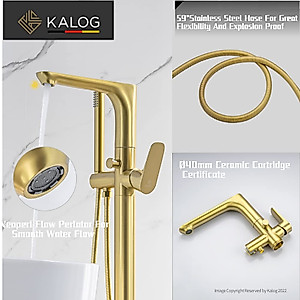 KALOG Single Handle Freestanding Tub Filler Floor Mount Bathtub Faucet with Handheld Shower (Brushed Gold-G)