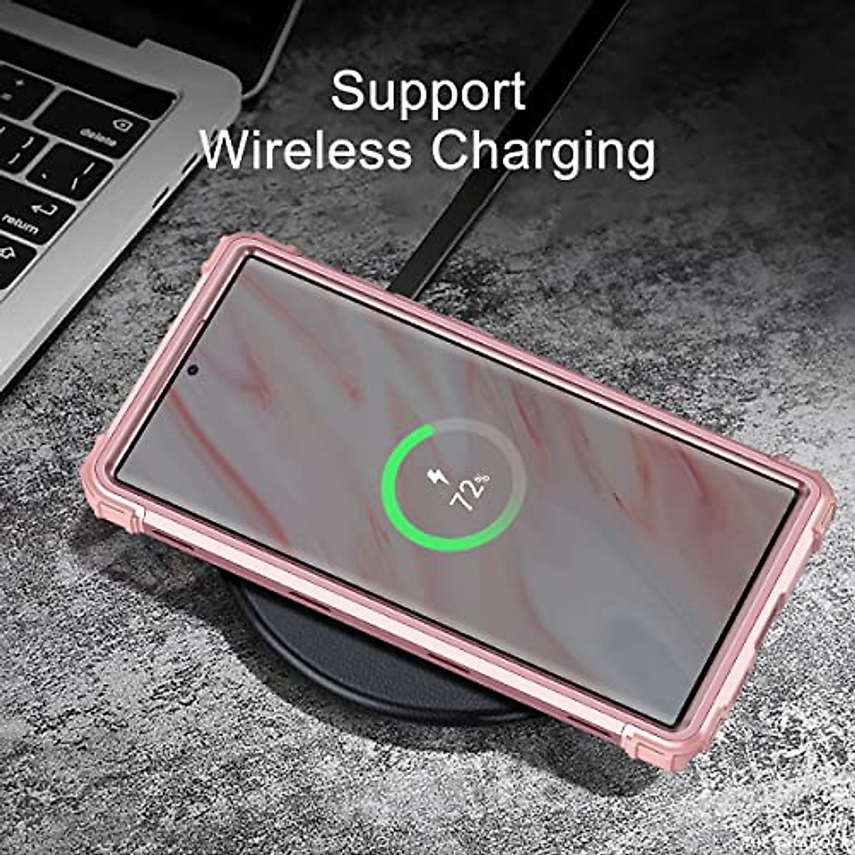 LONTECT for Galaxy S23 Ultra Case with 2 Camera Lens Protector,Three-Layer Shockproof Heavy Duty Full Body Sturdy Protective Case for Samsung Galaxy S23 Ultra 5G,Rose Gold