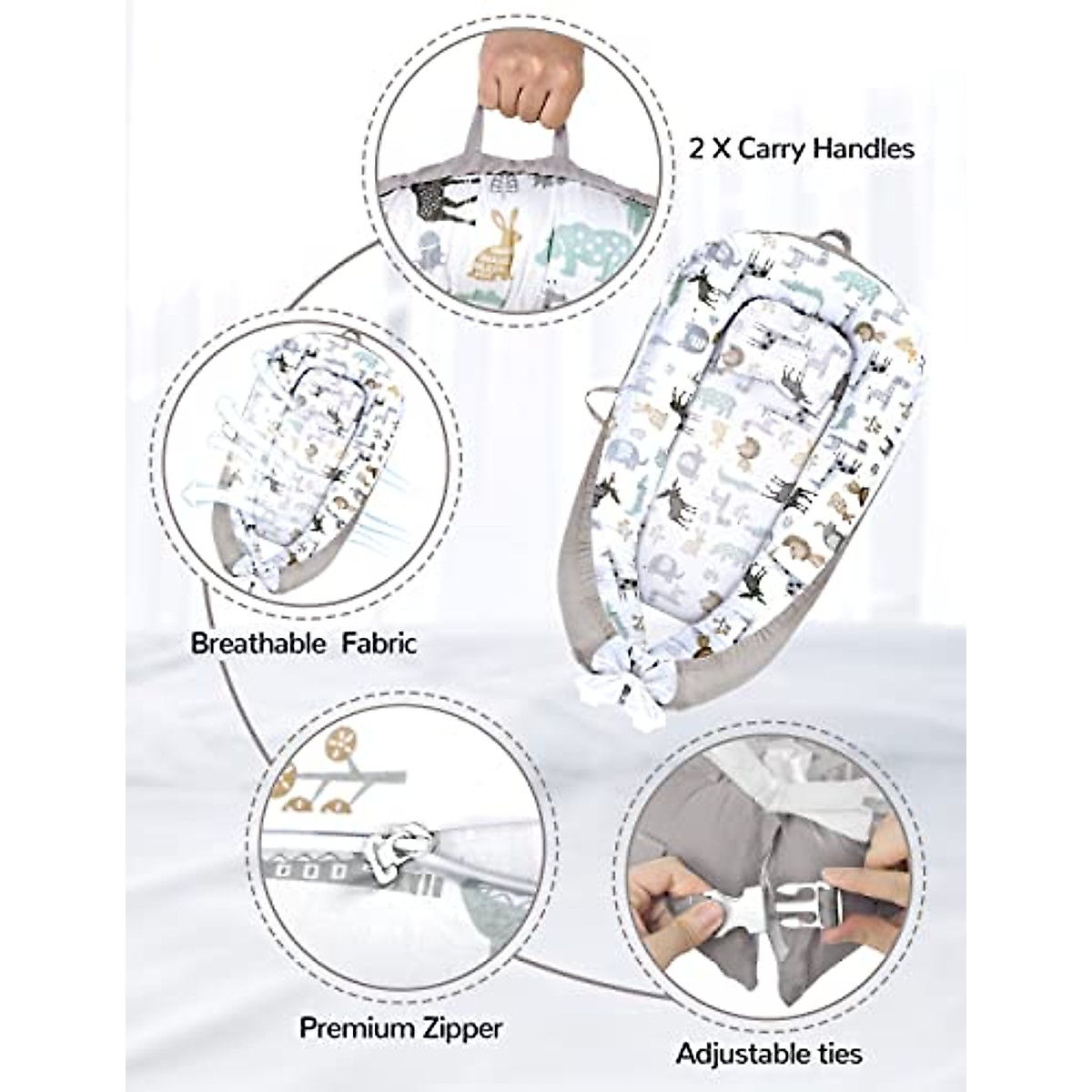 GIEFRNE Baby Nest Cover Baby Lounger Cover Newborn Bassinet Mattress for Baby 0-12M Portable Infant Floor Seat Co-Sleeping Baby Registry(Zoo), Pink