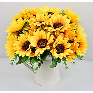 LSKYTOP 6 Bunches Artificial Sunflower Bouquet,Silk Sunflowers Fake Yellow Flowers for Sunflower Floral Arrangement Home Decor