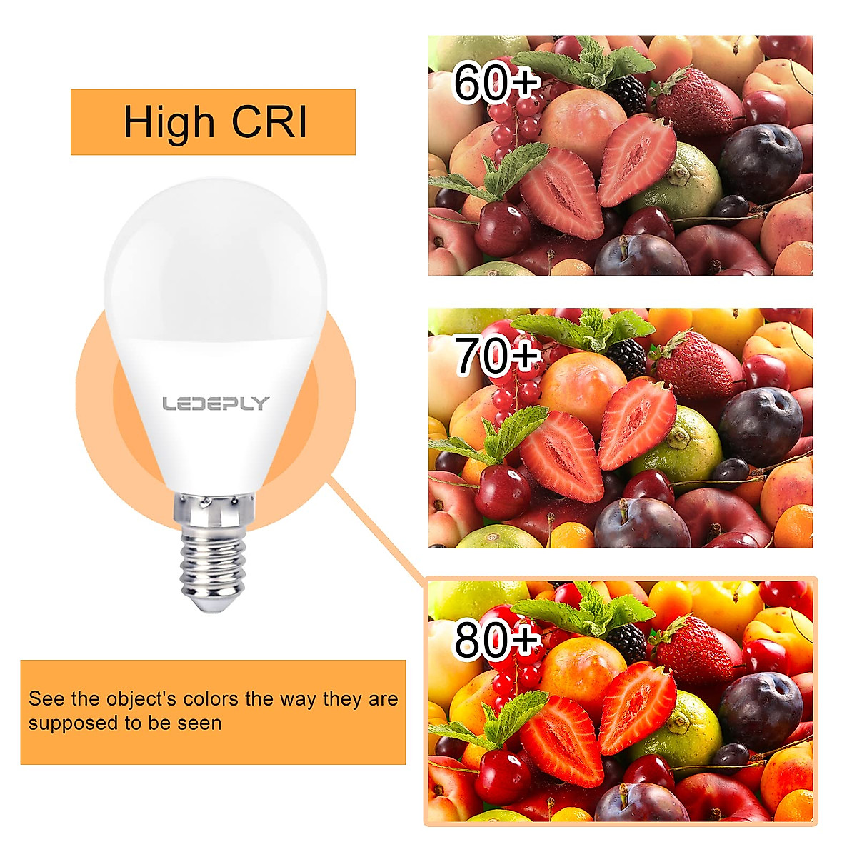 LEDEPLY A15 Ceiling Fan Light Bulbs, Dimmable, E12 Base LED Bulb, 5.5W=40W, Warm White 2700K, 500 Lumen, LED Light Bulb, 6 Pack