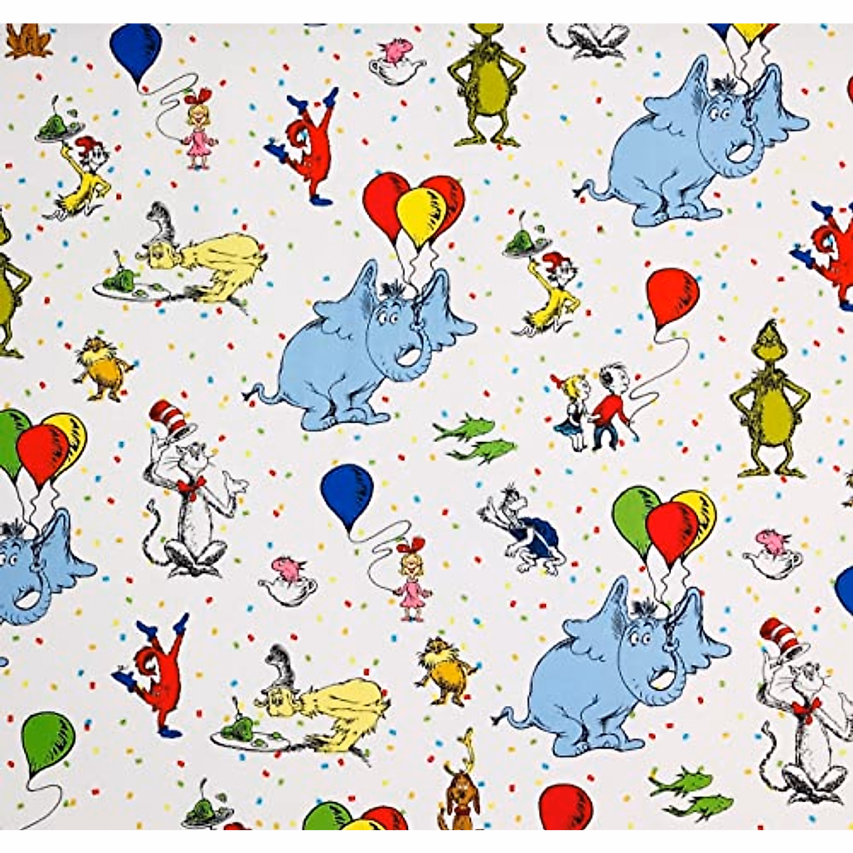 Fat Quarter - Dr. Seuss Characters on White Cotton Fabric - 18" x 22" Fat Quarter