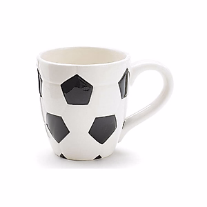 Ceramic Soccer Ball Design Sports Coffee Tea Mug with Handle Great Gift Idea for Coaches, Soccer Fans, Soccer Players - Black/White, 15 Oz