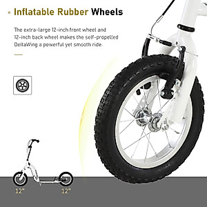 Aosom Youth Scooter Front and Rear Caliper Dual Brakes 12-Inch Inflatable Front Wheel Ride On Toy for Age 5+, White