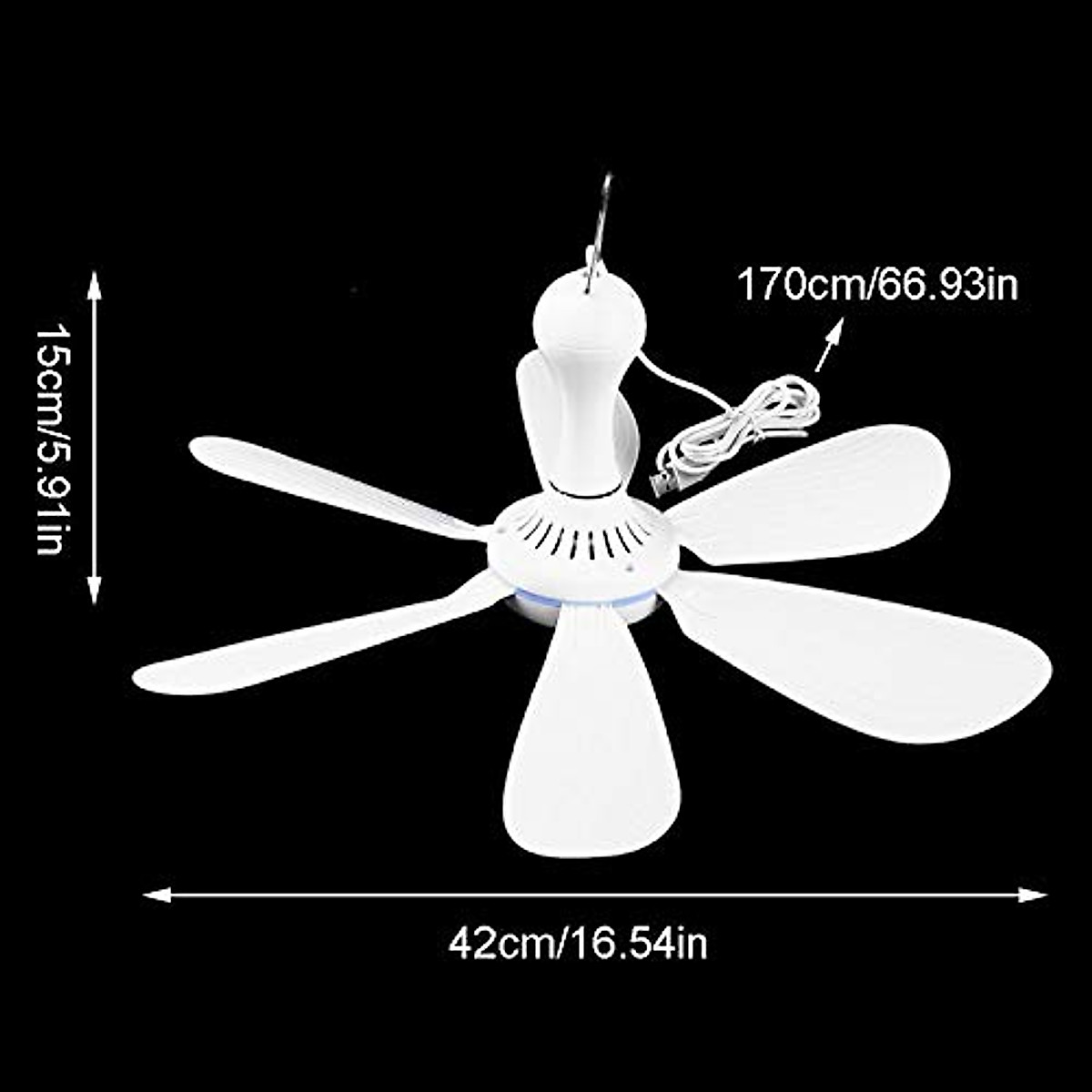 VizGiz Small USB Ceiling Fan DC 5V Hanging Fans for Power Bank Indoor Outdoor RV Bed Room Desk Boat Coop Travel Tent Canopy Cubicle Little Mini Portable 6 Detachable Blades Air Cooler Circulator