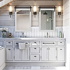 Clavie Farmhouse Wall Mirror Rustic Horizontal Wood Framed Bathroom Mirror, Barn Door Style Decorative Mirrors, 22"x30" White