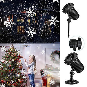 OySeyFo Christmas Light Projector, Snowflake LED Projector Lights with Wireless Remote Timer for Holiday IP65 Waterproof White Snow for Indoor Outdoor Party Home Garden Landscape