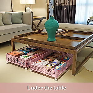 Under Bed Storage with Wheels - 2 pack - Collapsible Underbed Containers Dorm Organizer Bins for Shoe Shoes Clothes Toys - Pink