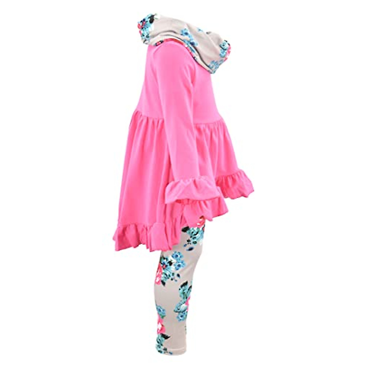 Unique Baby 3 Piece Girls Fall Winter Clothes Set Kid and Toddler Girl Leggings, Long Sleeve Shirt and Scarf Outfit (4 Years, Grey Floral)