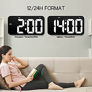 Zgrmbo Plug-in LED Digital Wall Clock with DST, Week and 4" Huge Clear Digits, 12/24H Format, Auto-Dimming, Battery Backup, Silent Wall Clock for Farmhouse, Living Room, Bedroom, Classroom, Office