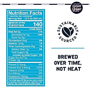 High Brew Coffee, Smart Coffee with Cognizin®, Cinnamon Vanilla, Dairy-Free, Sugar-Free, 12 Fl Oz, Ready-To-Drink (Pack of 12)