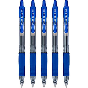 PILOT G2 Premium Refillable and Retractable Rolling Ball Gel Pens, Fine Point, Blue Ink, 5-Pack (31299)