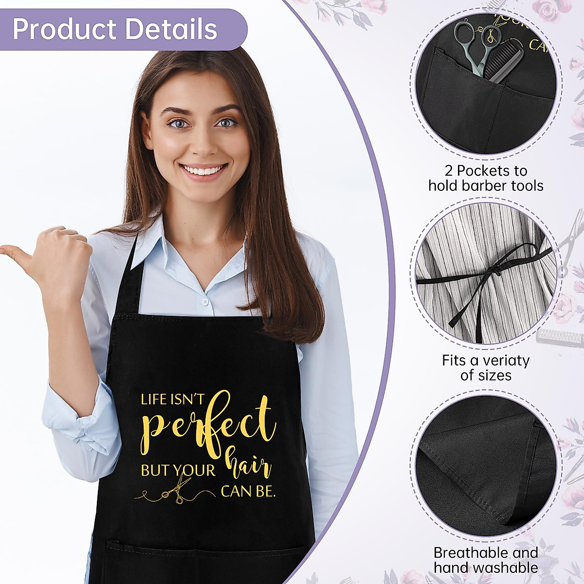 Teenyyou 5 Pcs Hair Stylist Gifts for Women Hairdresser Appreciation Hair Stylist Apron Tumbler Tote Bag Makeup Bag Candle Gifts for Hairdressers Female(Purple Marble)