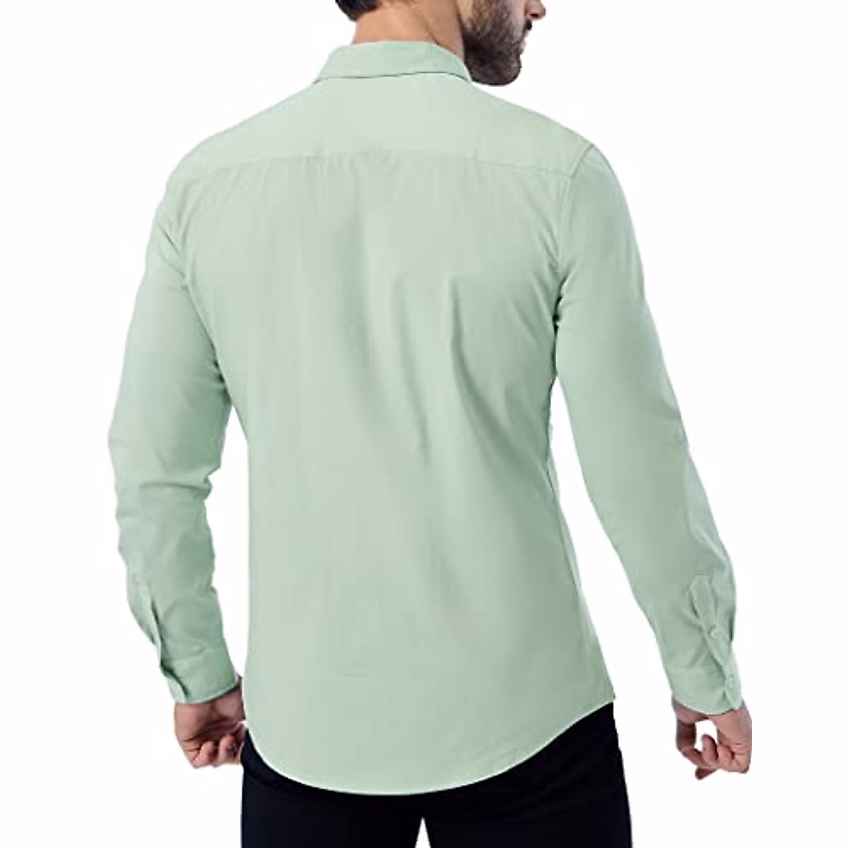 ZAFUL Men Long Sleeve Green Dress Shirt Stretch Wrinkle-Free Casual Slim Fit Button-Down Shirts Light Green XL