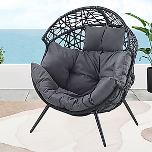 STRPRETTY BASIC Egg Chair - Outdoor Patio Egg Chair Indoor Wicker Egg Chair Basket Lounger Chair with Cushion and Stand for Living Room Patio Backyard (Dark Gray)