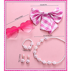 Golray 7pcs Girls Plaid Costume Dress Sweet Slip Dress with Accessories Movie Outfit Birthday Halloween Costume Girl Dress up Clothes for Play