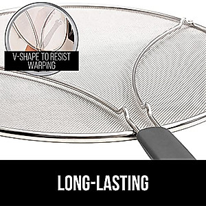 Gorilla Grip Splatter Screen for Frying Pan, Easy Clean Stainless Steel Grease Cover, Stop Hot Oil and Bacon Splash, Cooking Guard for Skillet, Comfortable Handle, Dishwasher Safe, 11.8 Inch, Gray