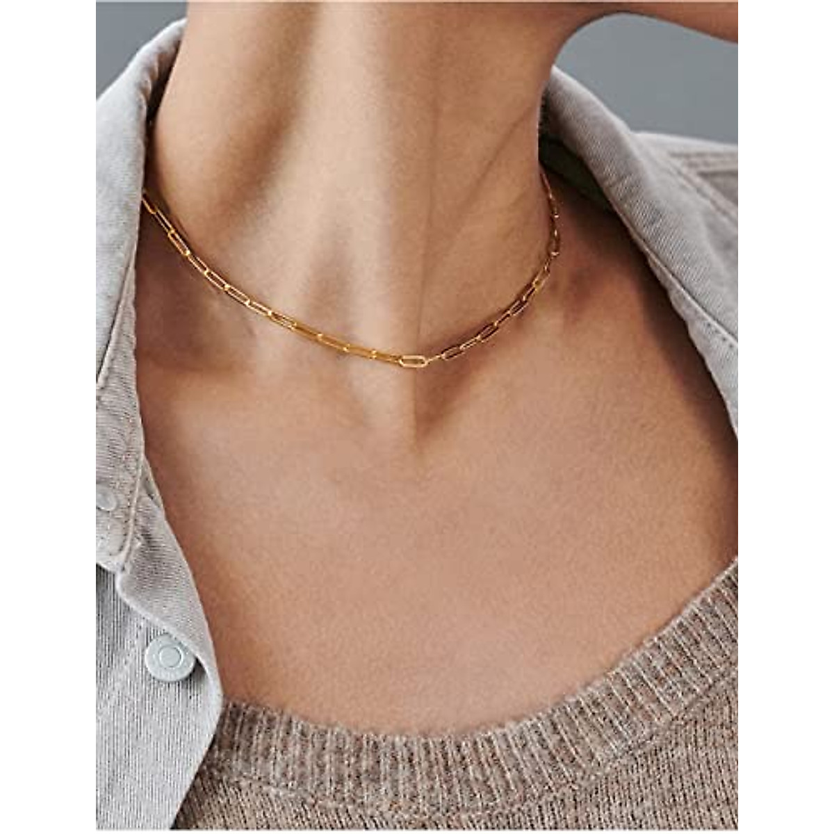 Waitsoul 925 Sterling Silver Paperclip Chain Lobster Clasp 3mm 18k Gold Over Paperclip Link Curb Chain Necklace for Women Men Diamond Cut 16-30 Inches(16)